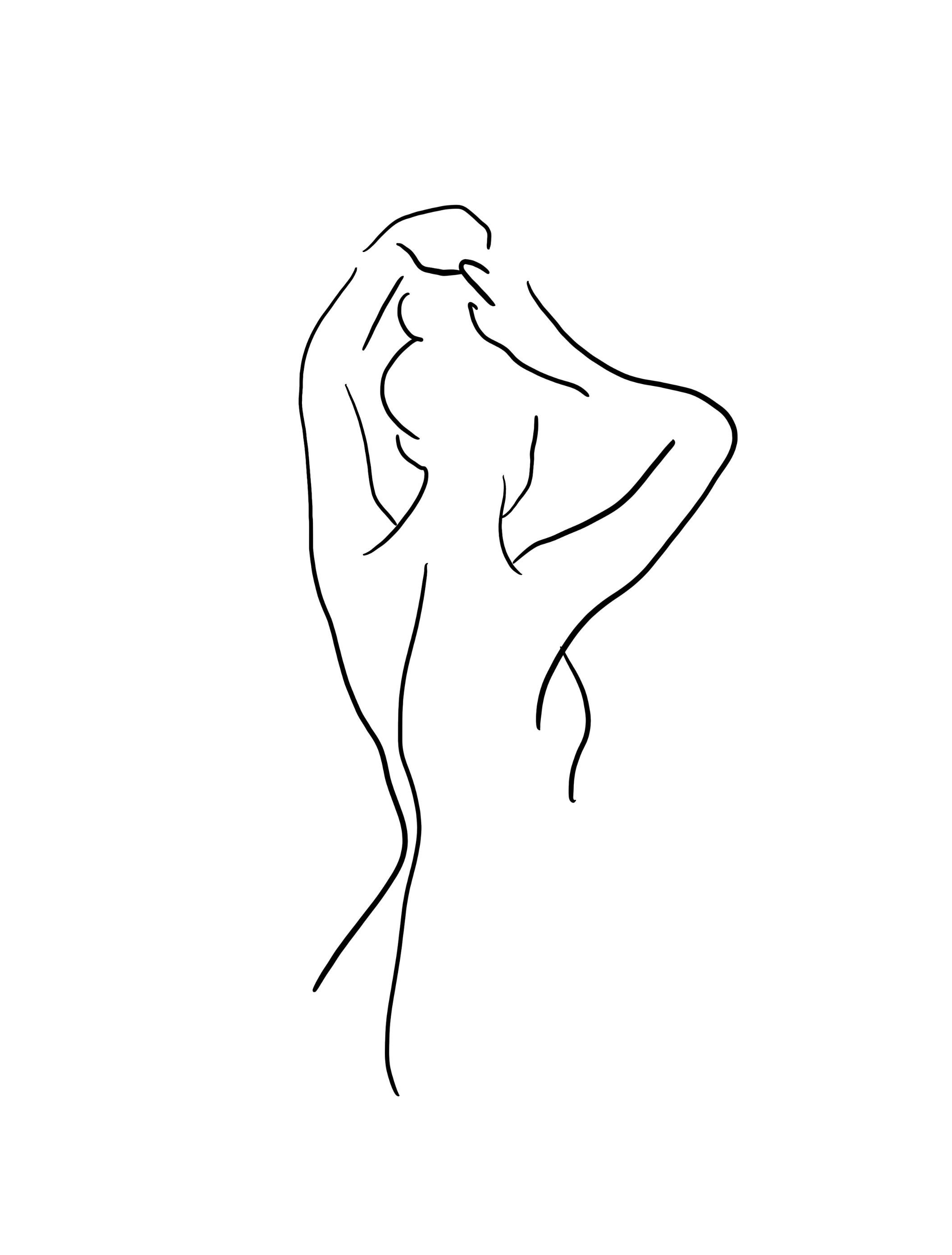 Woman Line Drawing Art Print bun, Minimalist Line Art, Female Body ...