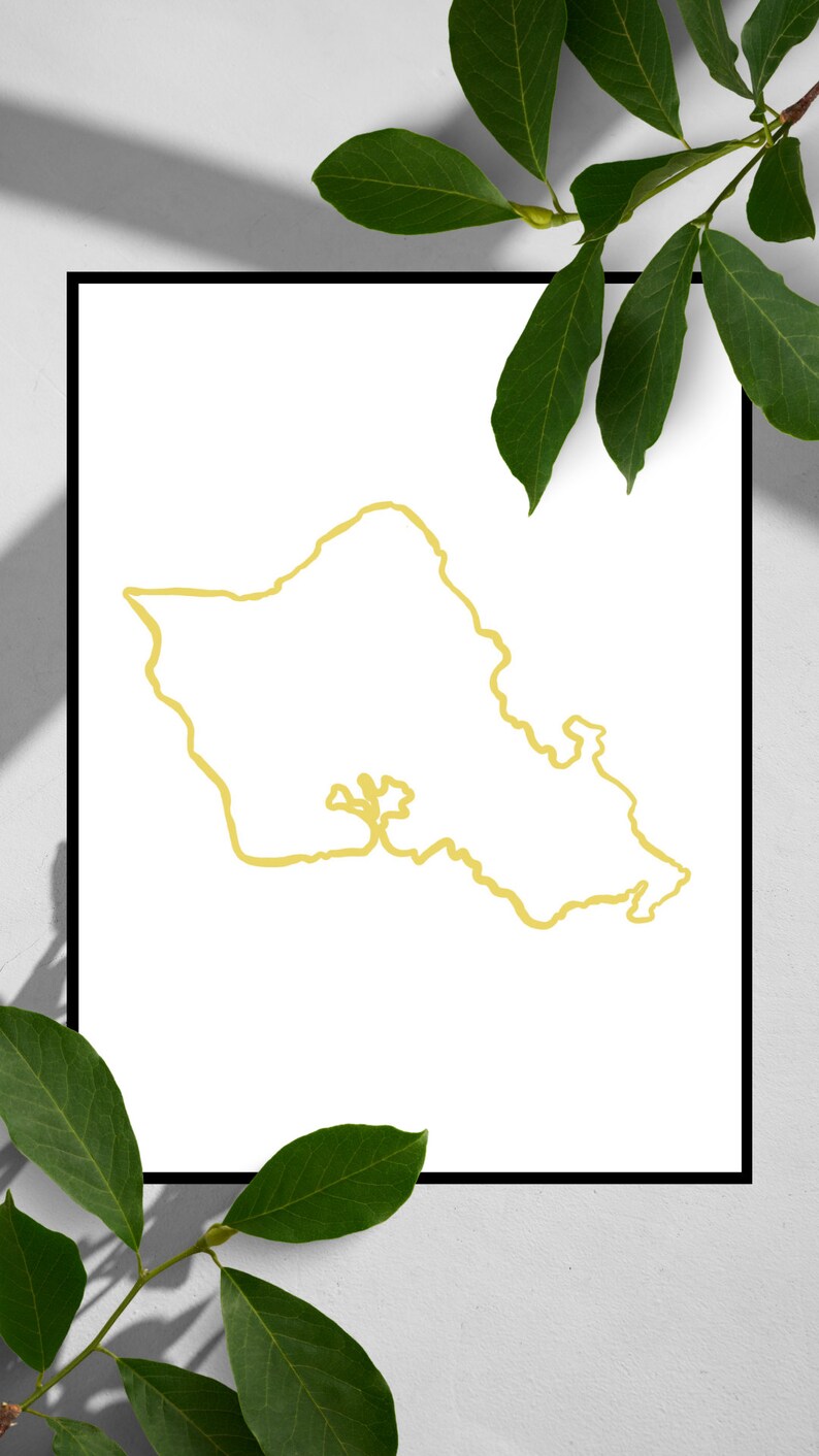 Hawaii Line Drawing Art Print - Oahu, Minimalist Line Art, Map Print ...