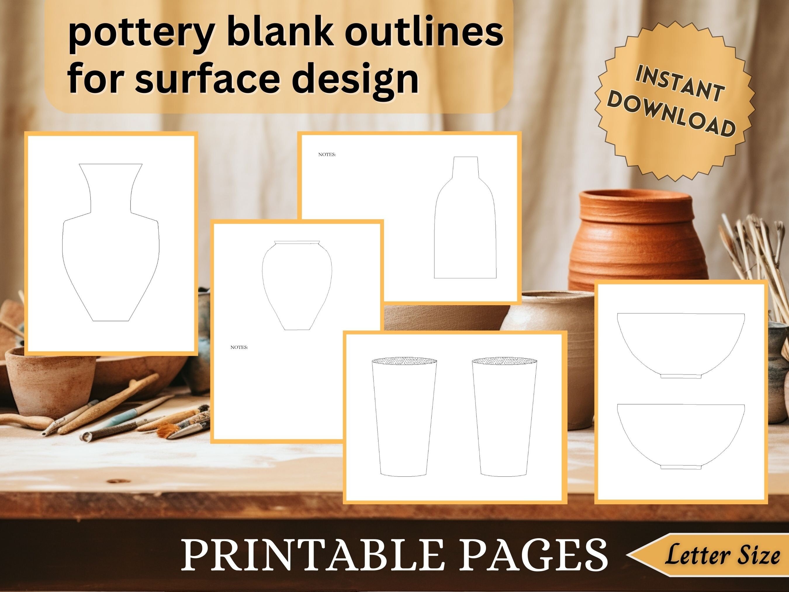 Printable Pottery Sketch Book, Ceramics Surface Design, Pottery ...
