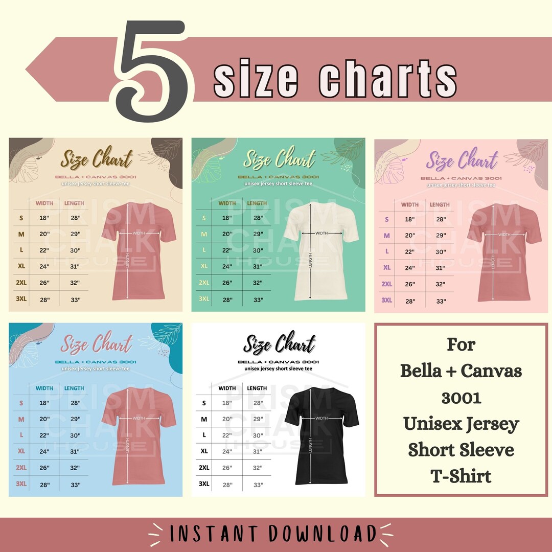 Size Chart Bundle Minimalist Size Charts Bella Canvas Size - Etsy Australia