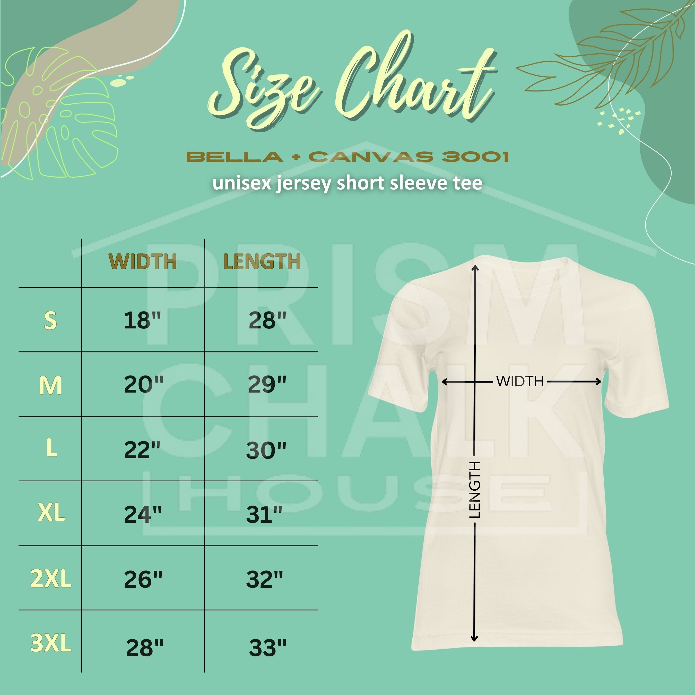 Green Size Chart, Minimalist Size Chart, Bella Canvas Size Chart, T ...