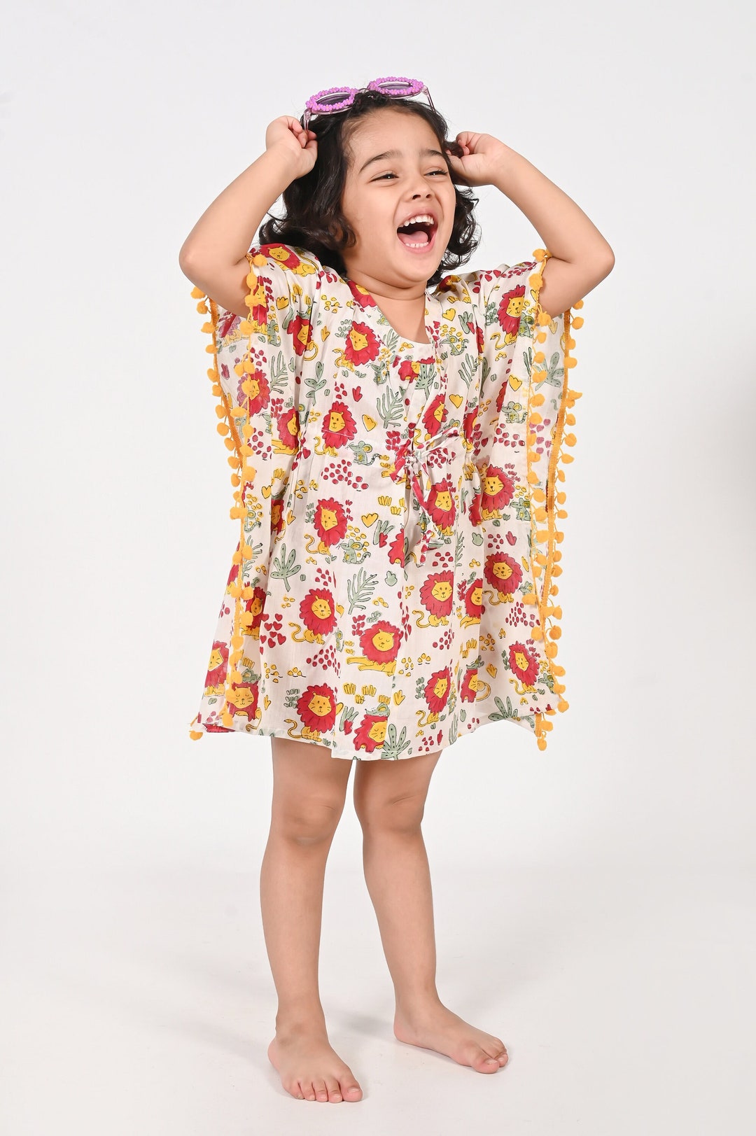 Girls Kids Cotton Lion and Mouse Block Printed White - Etsy