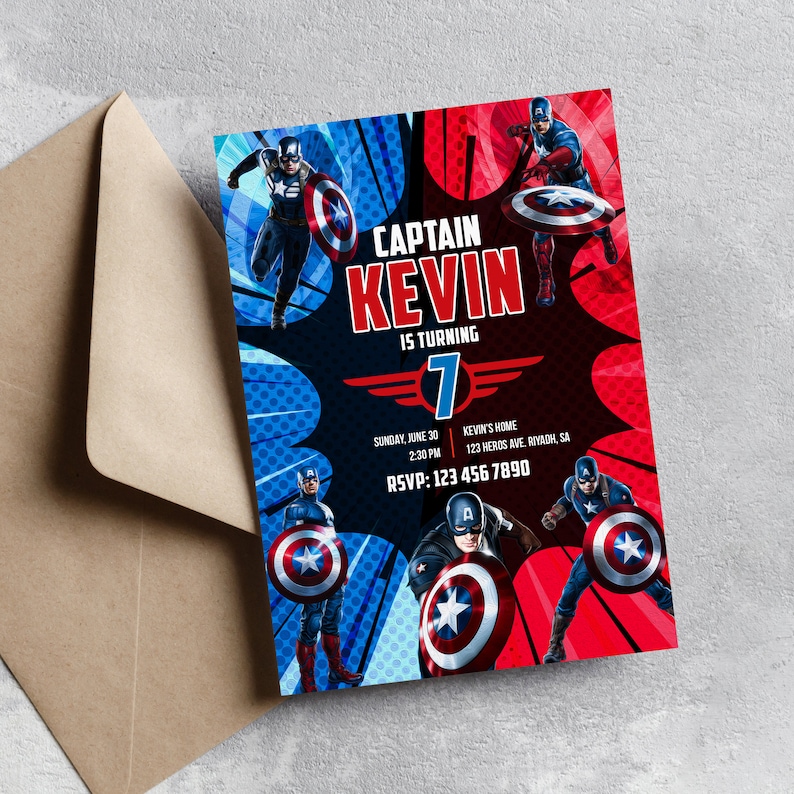 Customizable Captain America Birthday Invitation Cards Kid - Etsy