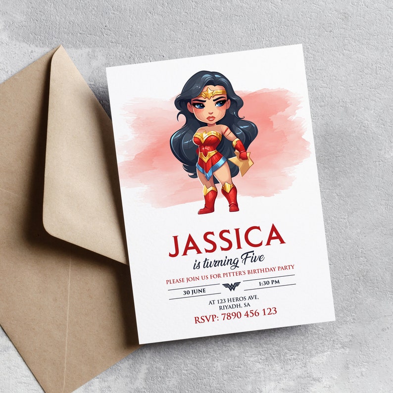 Customizable Wonder Woman Birthday Invitation Cards (Download Now) - Etsy