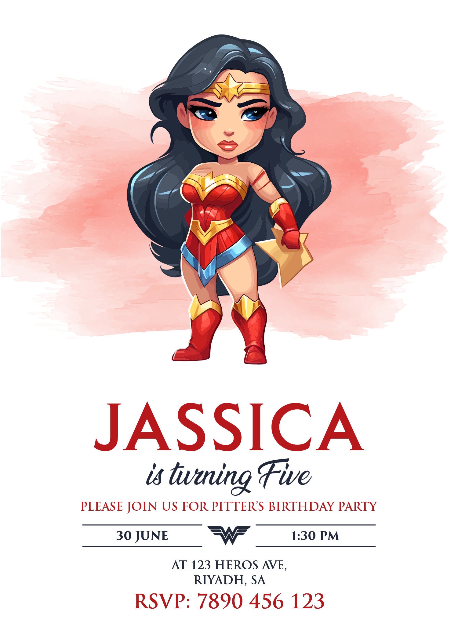 Customizable Wonder Woman Birthday Invitation Cards (Download Now) - Etsy