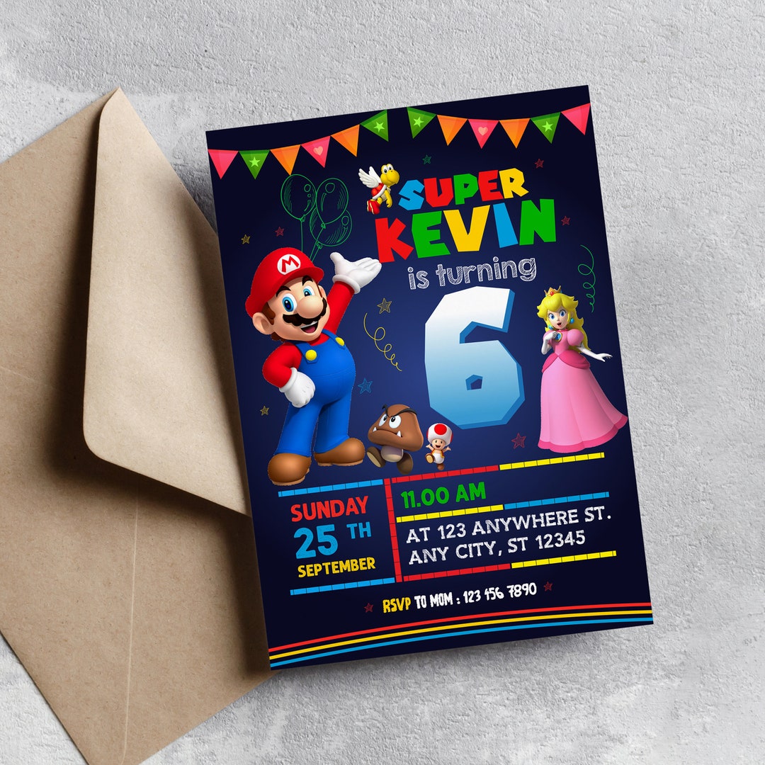 Customizable Super Mario Birthday Invitation Cards, Kid Birthday ...