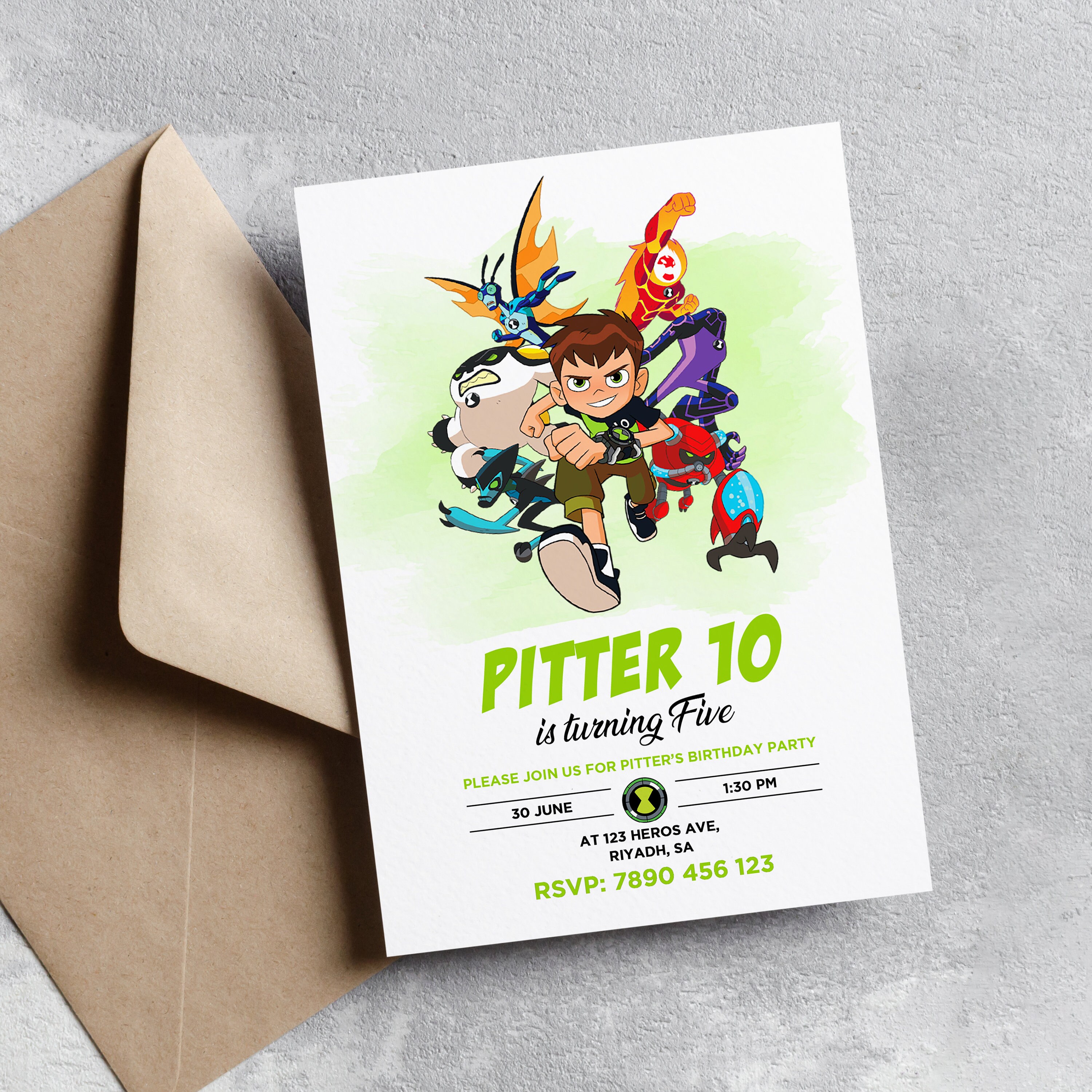 Customizable BEN 10 Birthday Invitation Cards, Kid Birthday Invitation ...