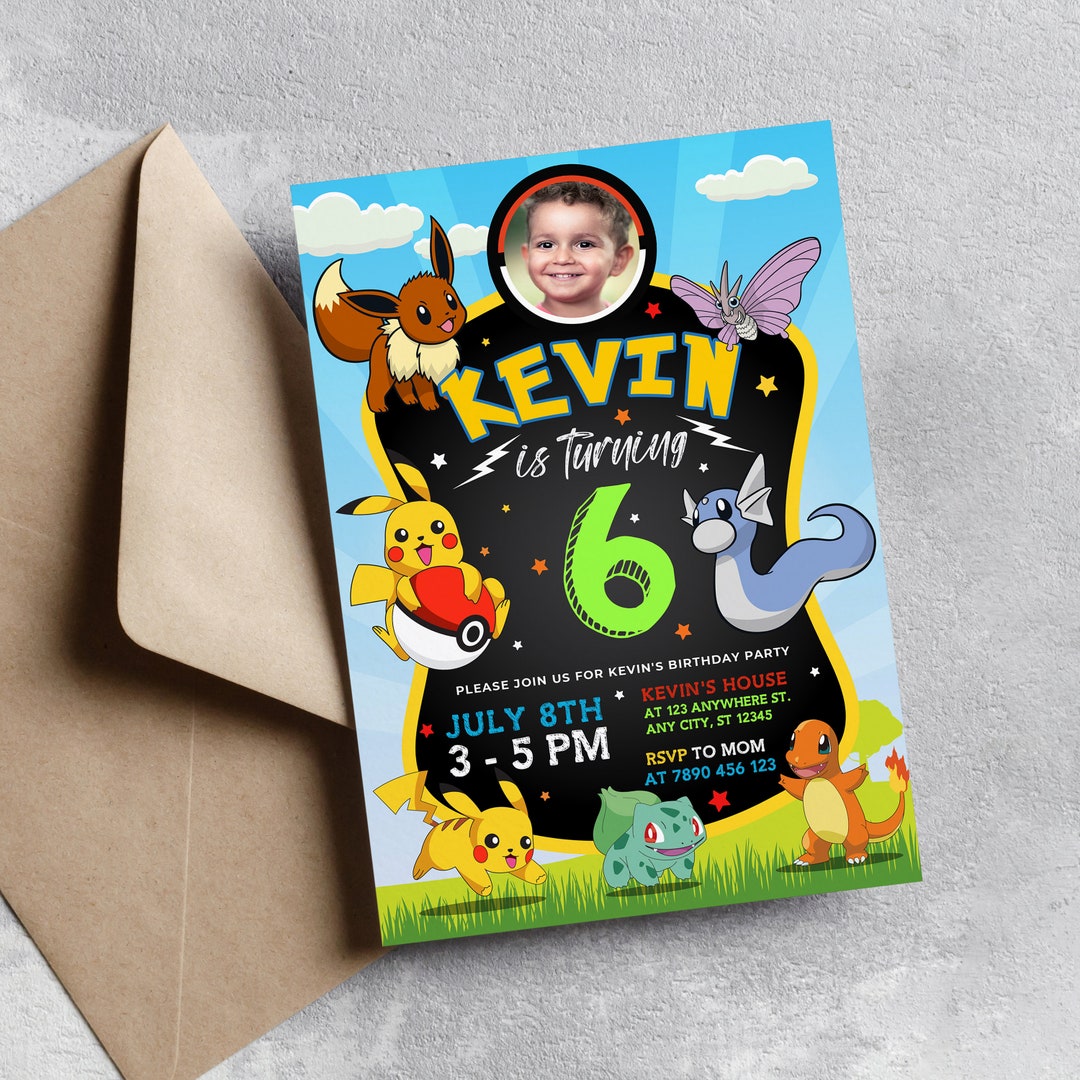 Customizable Pokemon Birthday Invitation Cards Kid Birthday - Etsy