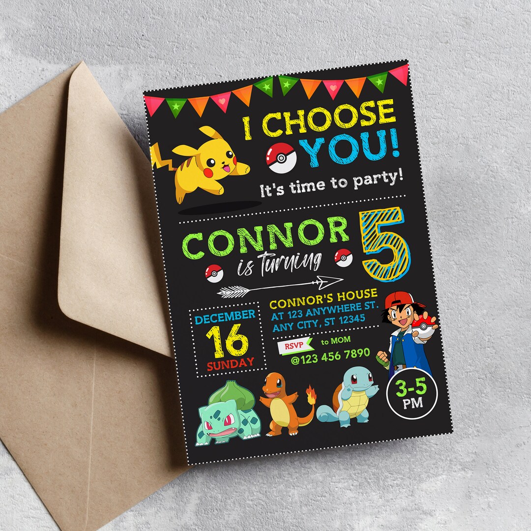 Customizable Pokemon Birthday Invitation Cards Kid Birthday - Etsy