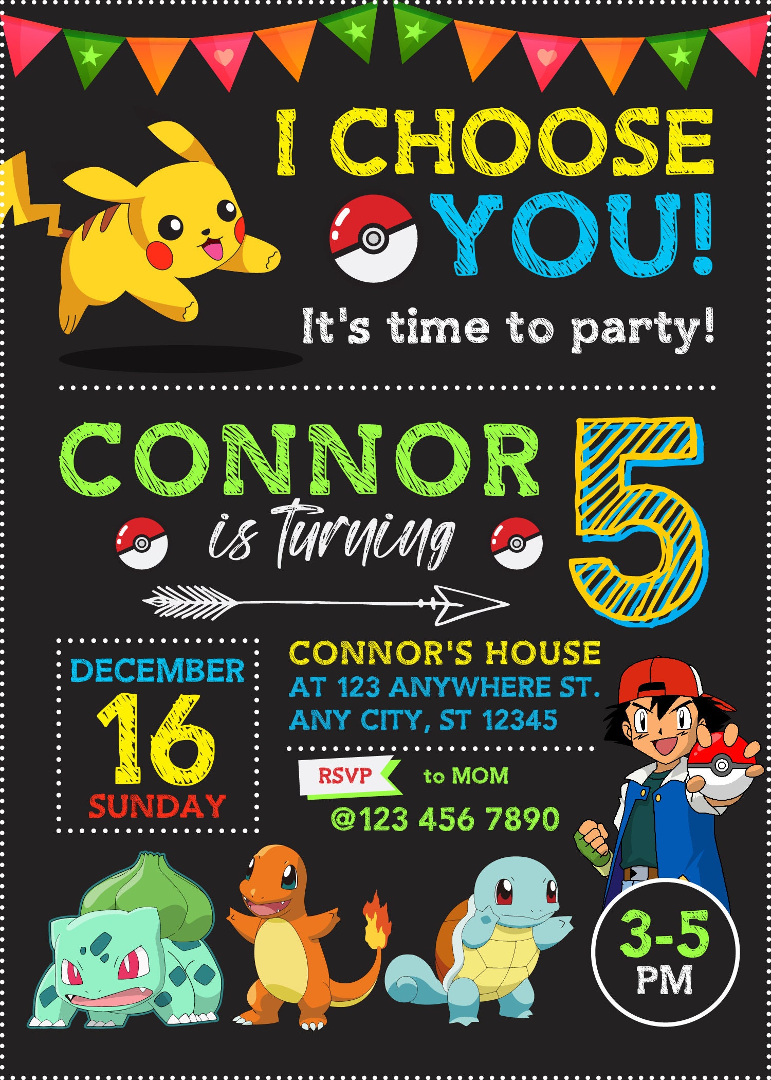 Customizable Pokemon Birthday Invitation Cards Kid Birthday - Etsy