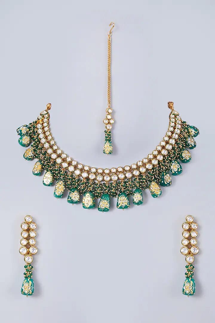 Sabyasachi Inspired Designer Kundan Set, Green Kundan Choker, Kundan ...