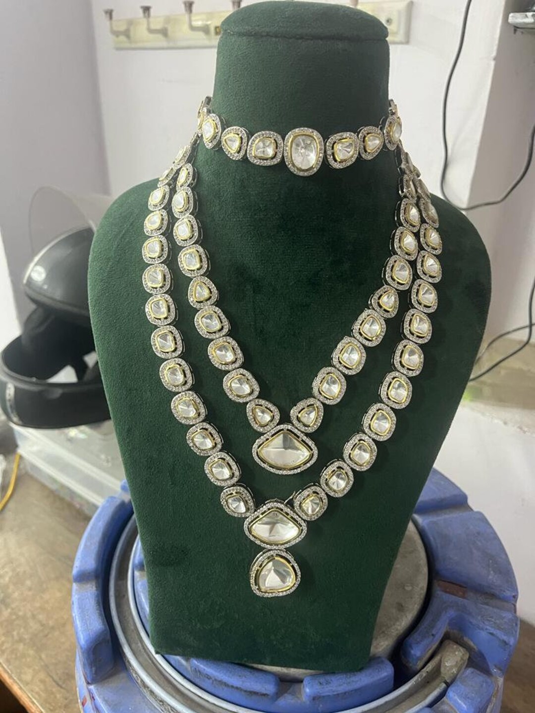 Polki Diamond Necklace Set Jodha Akbar White Beaded Necklace Rani Haar ...