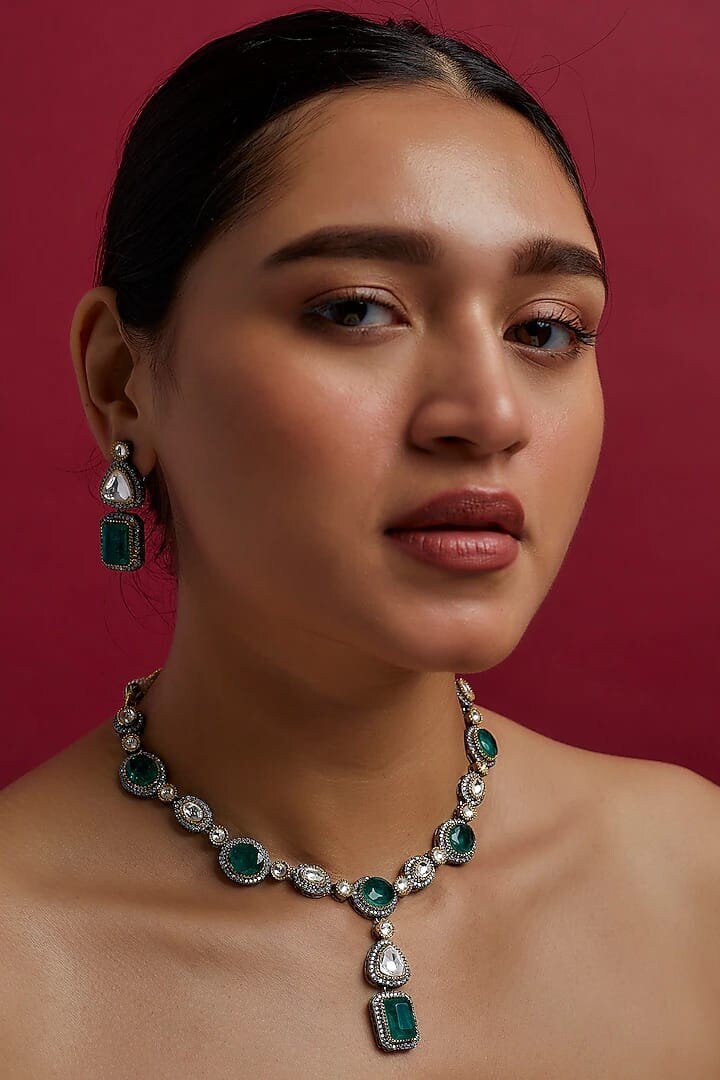 Sabyasachi Inspired, Silver Polki Stones,kundan CZ Victorian Choker ...