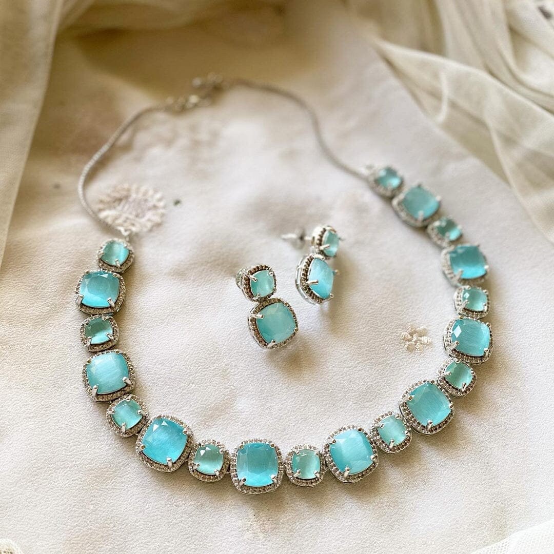 Sky Blue CZ Diamond Necklace Indian Jewelry Indian Choker CZ Choker ...