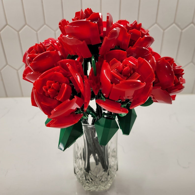 Custom 522 Piece DIY 9 Rose Bouquet Building Blocks Craft Everlasting ...