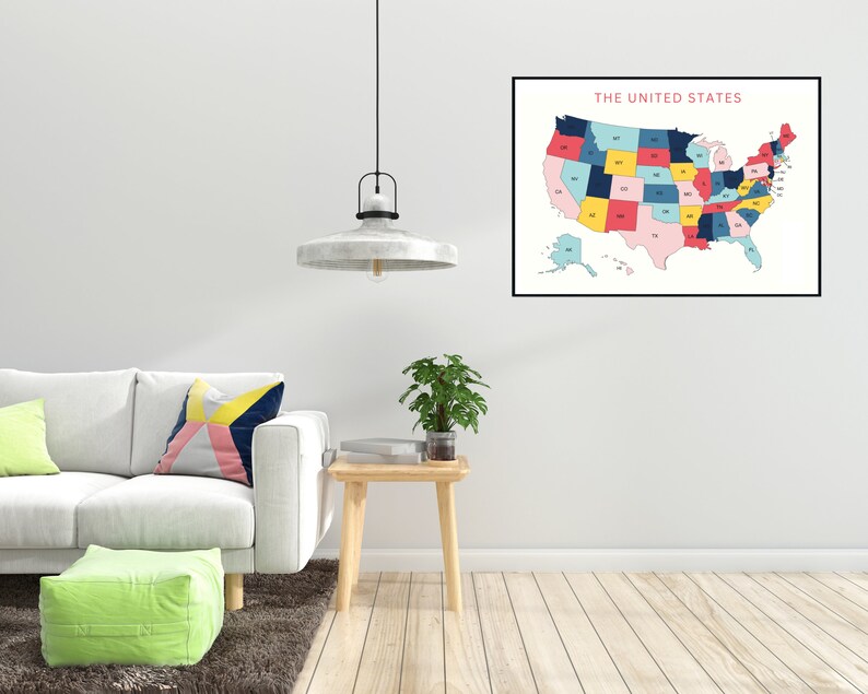 United States Map Printable Poster, Home Decor, Playroom Wall Art ...