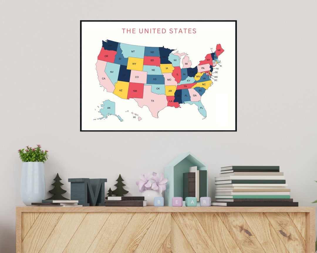 United States Map Printable Poster, Home Decor, Playroom Wall Art ...