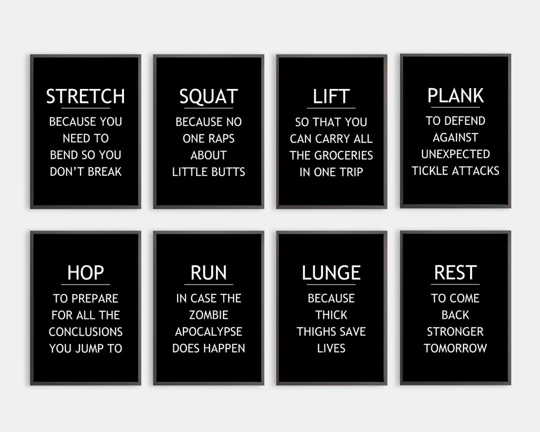 Gym Wall Art, Set of 8 Printables, Home Gym Decor, Gym Decor, Funny Gym ...