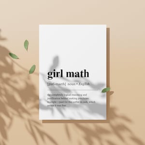 Girl Math Definition Print, Funny Gag Gifts for Her, Feminist Office ...