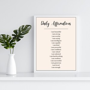 Daily Affirmations Poster - Positive Affirmation Wall Art - Positive ...