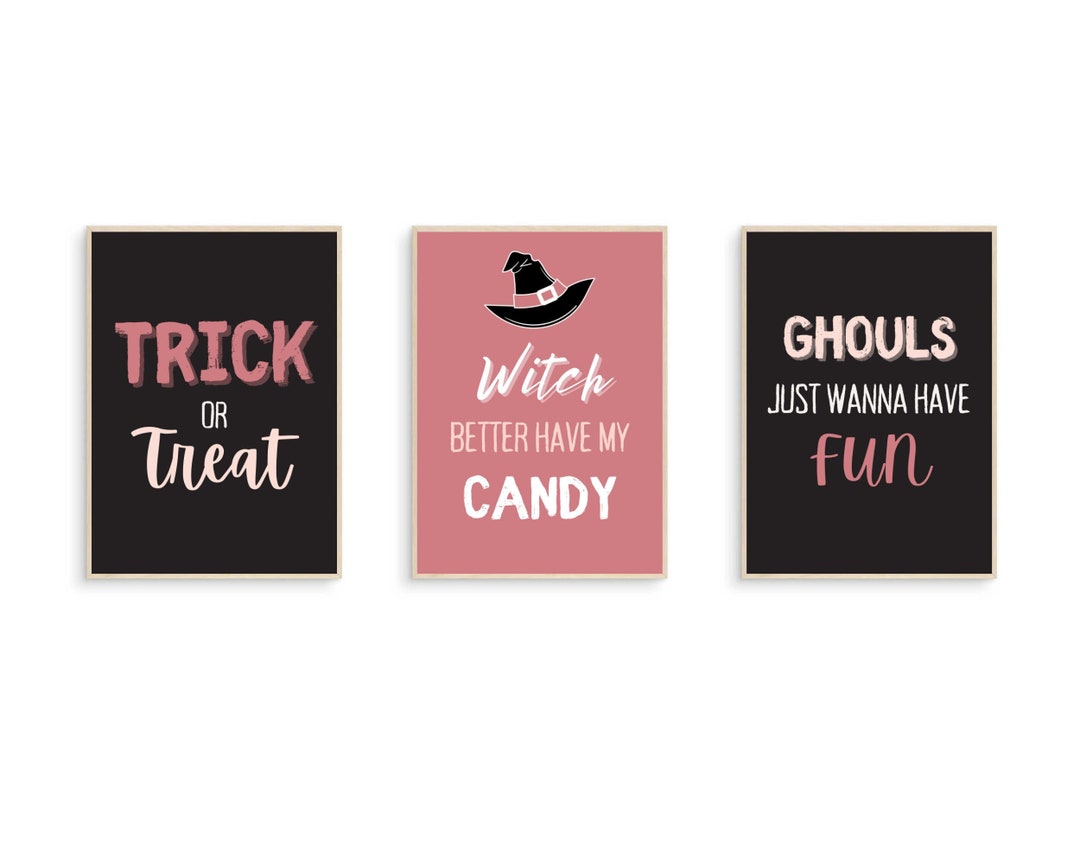 Pastel Boho Halloween Decor Set of 3 Gallery Wall Art Set for Pink ...