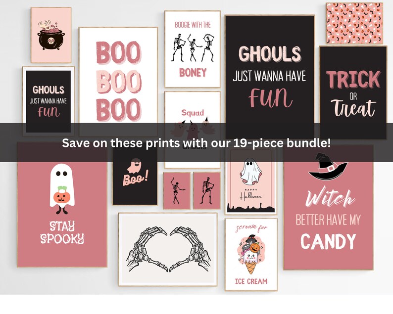 Pastel Boho Halloween Decor Set of 3 Gallery Wall Art Set for Pink ...