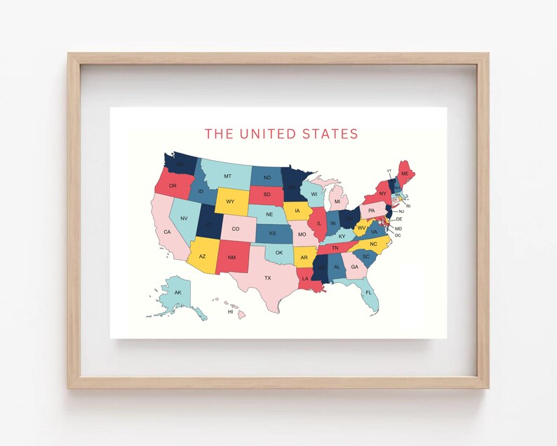 United States Map Printable Poster, Home Decor, Playroom Wall Art ...