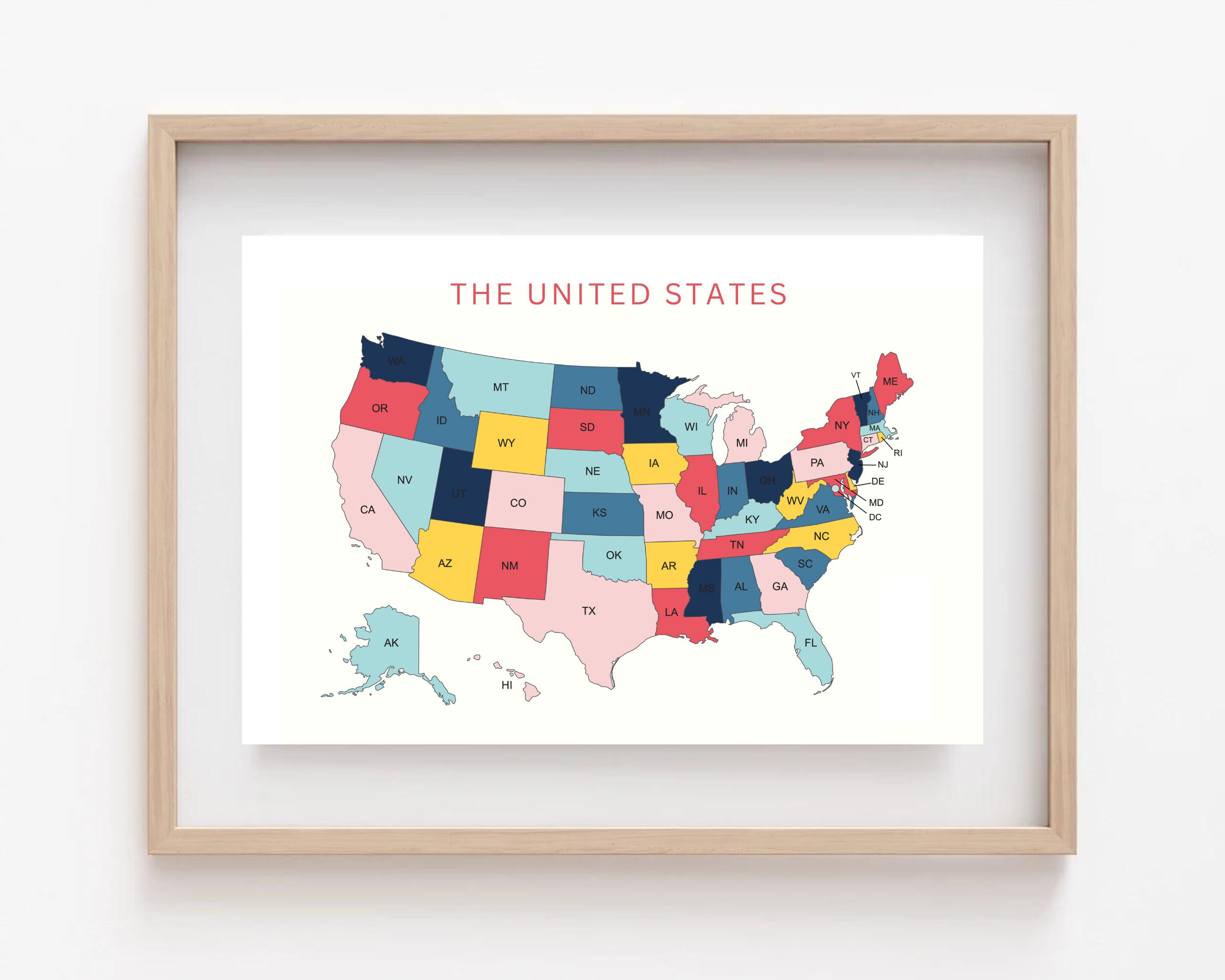 United States Map Printable Poster Home Decor Playroom Wall - Etsy