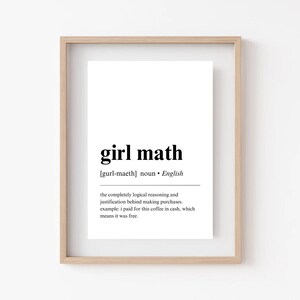 Girl Math Definition Print, Funny Gag Gifts for Her, Feminist Office ...