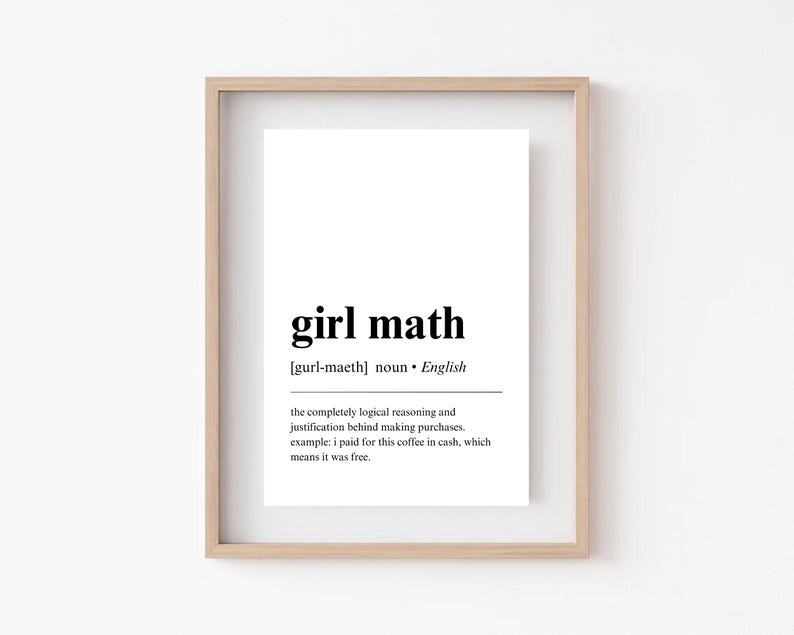Girl Math Definition Print, Funny Gag Gifts for Her, Feminist Office ...