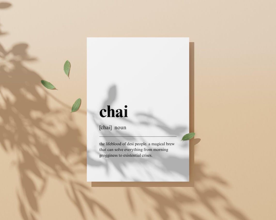 Chai Punjabi Definition Print Hindi Word Poster South Asian Gift Desi ...
