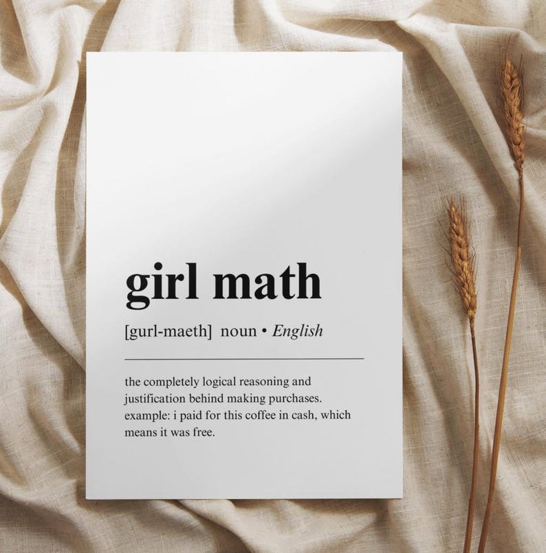 Girl Math Definition Print, Funny Gag Gifts for Her, Feminist Office ...