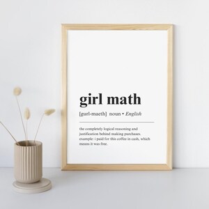 Girl Math Definition Print, Funny Gag Gifts for Her, Feminist Office ...