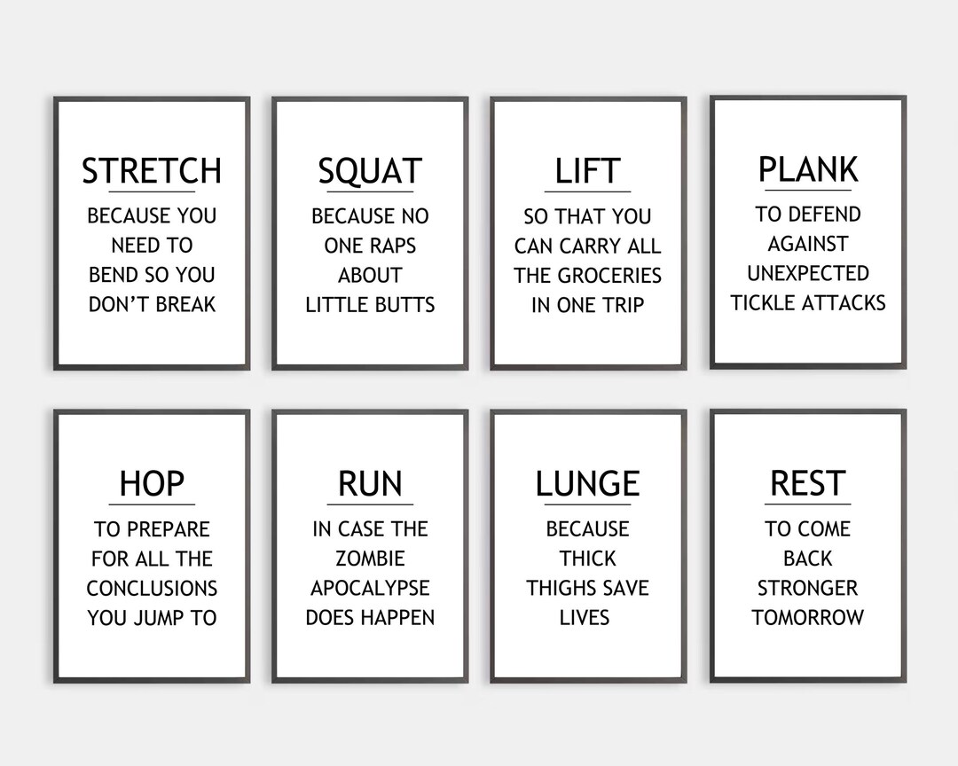 Gym Wall Art, Set of 8 Printables, Home Gym Decor, Gym Decor, Funny Gym ...