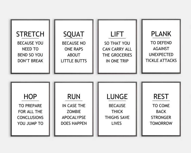 Gym Wall Art, Set of 8 Printables, Home Gym Decor, Gym Decor, Funny Gym ...