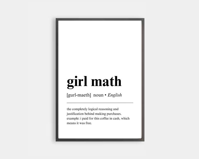 Girl Math Definition Print, Funny Gag Gifts for Her, Feminist Office ...