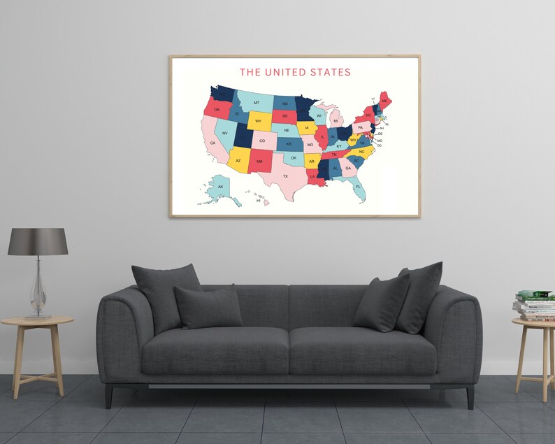 United States Map Printable Poster, Home Decor, Playroom Wall Art ...