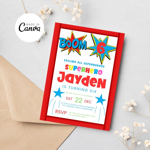 Superhero 6th Birthday Invitation - Etsy