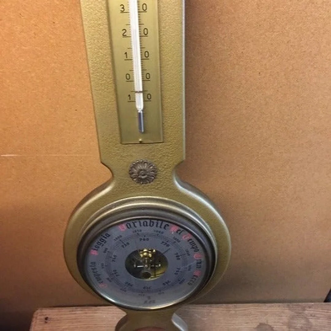 Vintage Antique Italian Aneroid Barometer Wood Gold Humidity ...