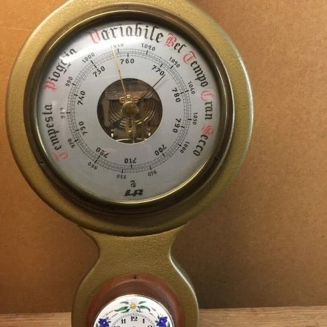 Vintage Antique Italian Aneroid Barometer Wood Gold Humidity ...
