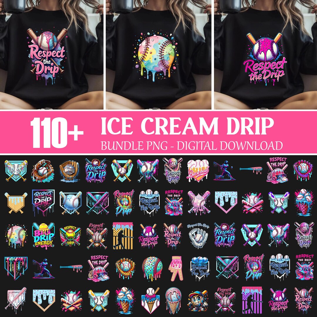 110+ Design Baseball Ice Cream Drip PNG Bundle, Waffle Home Plate Png ...