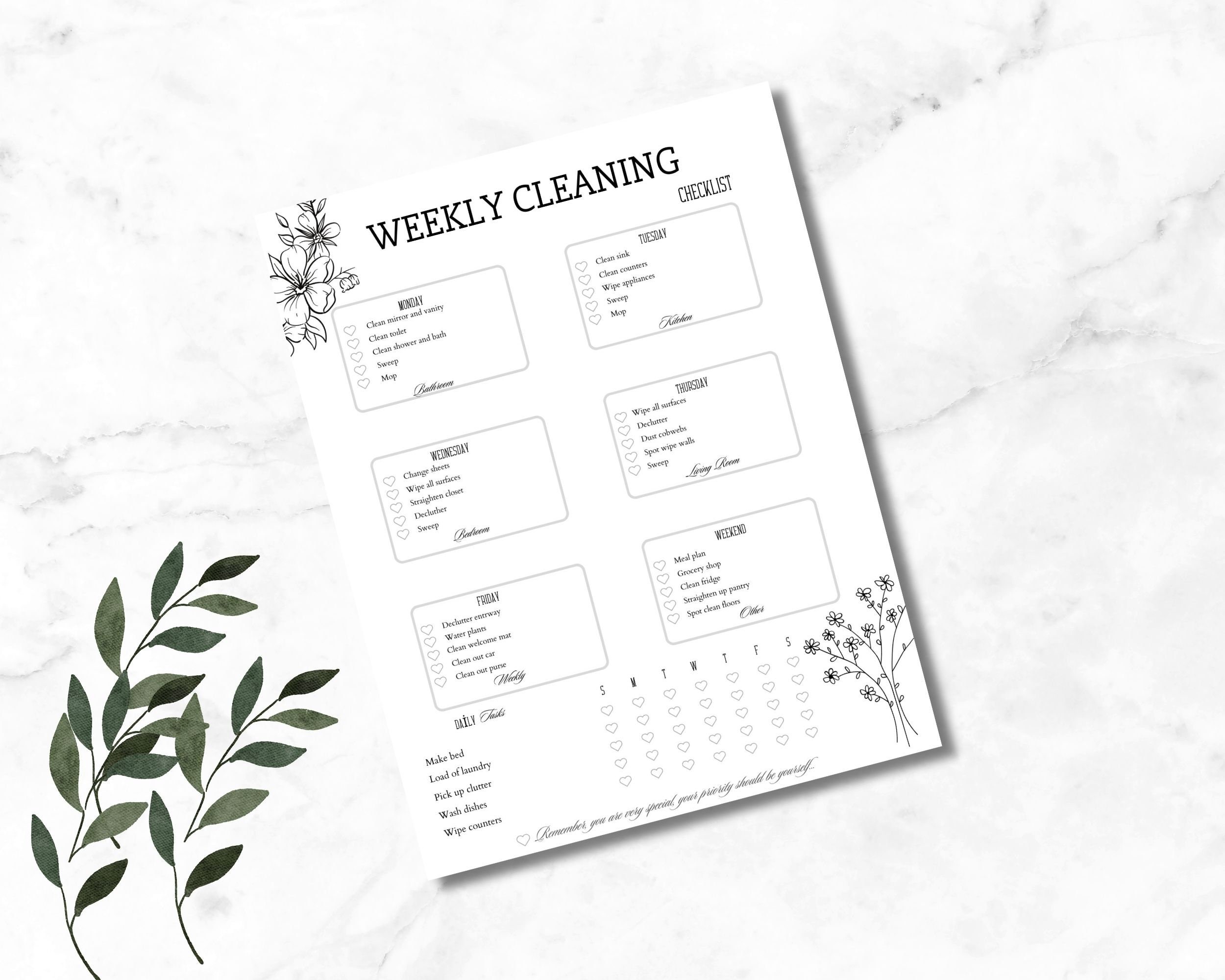 Editable Weekly Cleaning Checklist Minimalist Cleaning Schedule