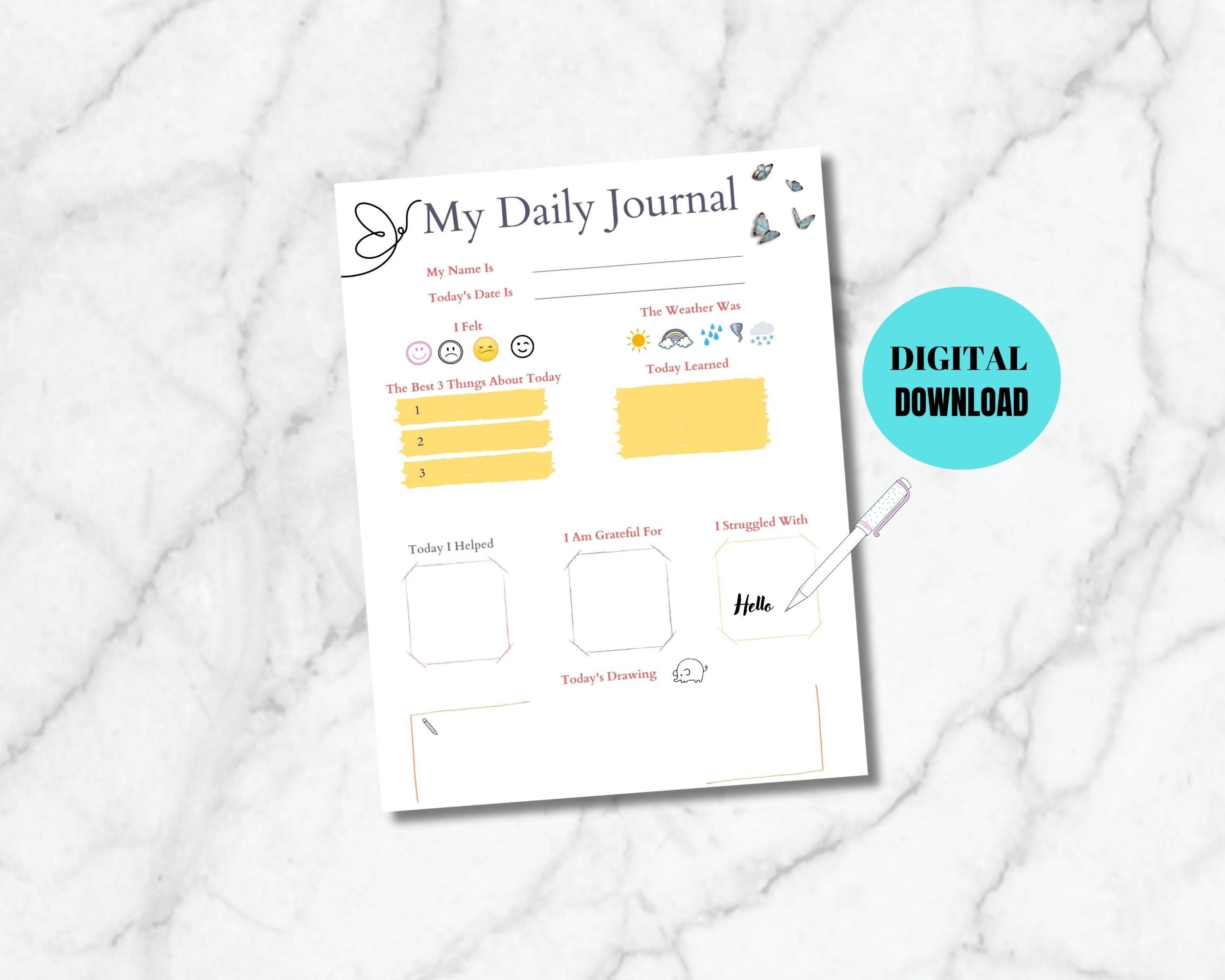 Diary Diary for Kids Printable Table Diary for Kids Dairy - Etsy
