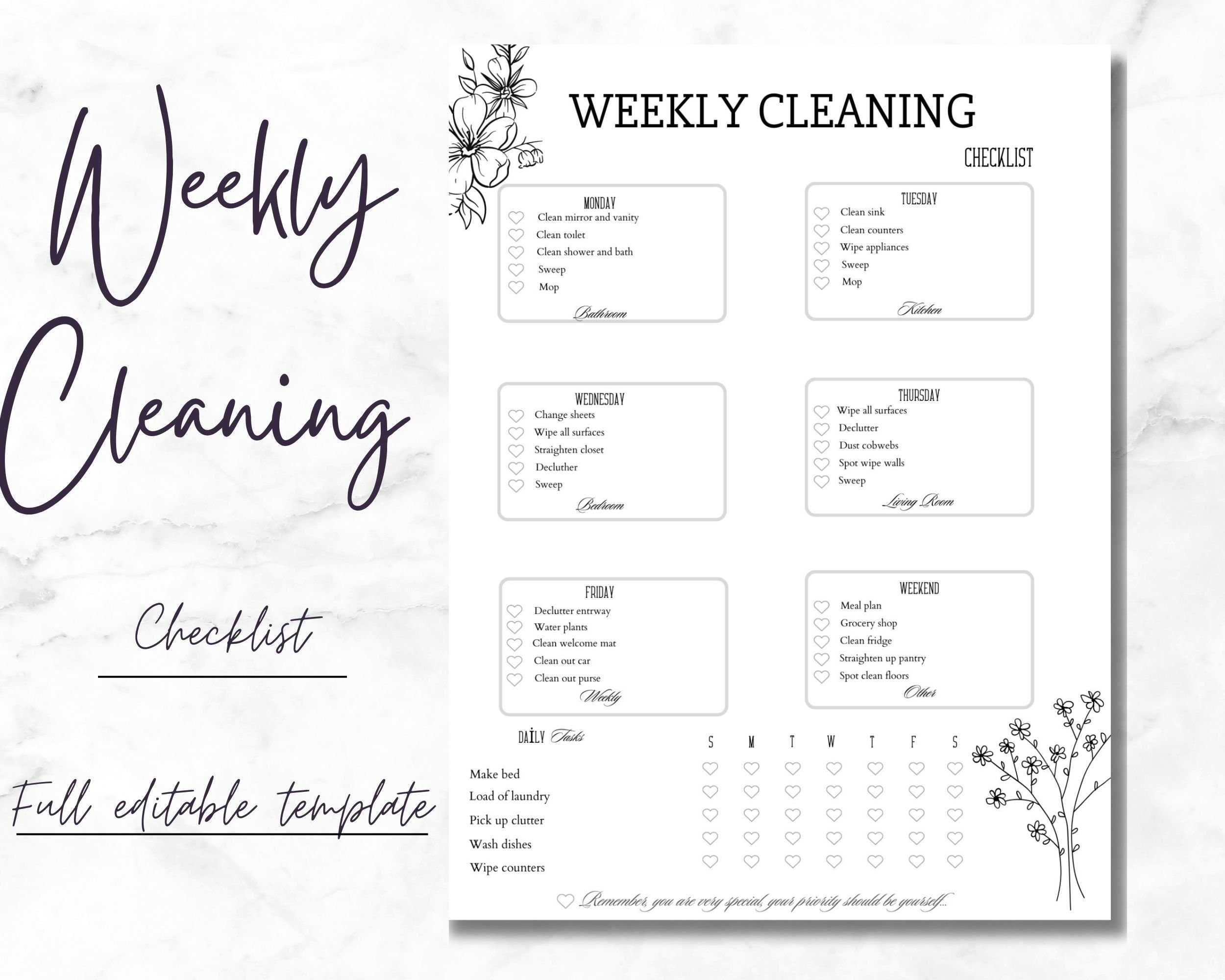 Editable Weekly Cleaning Checklist • Minimalist Cleaning Schedule ...