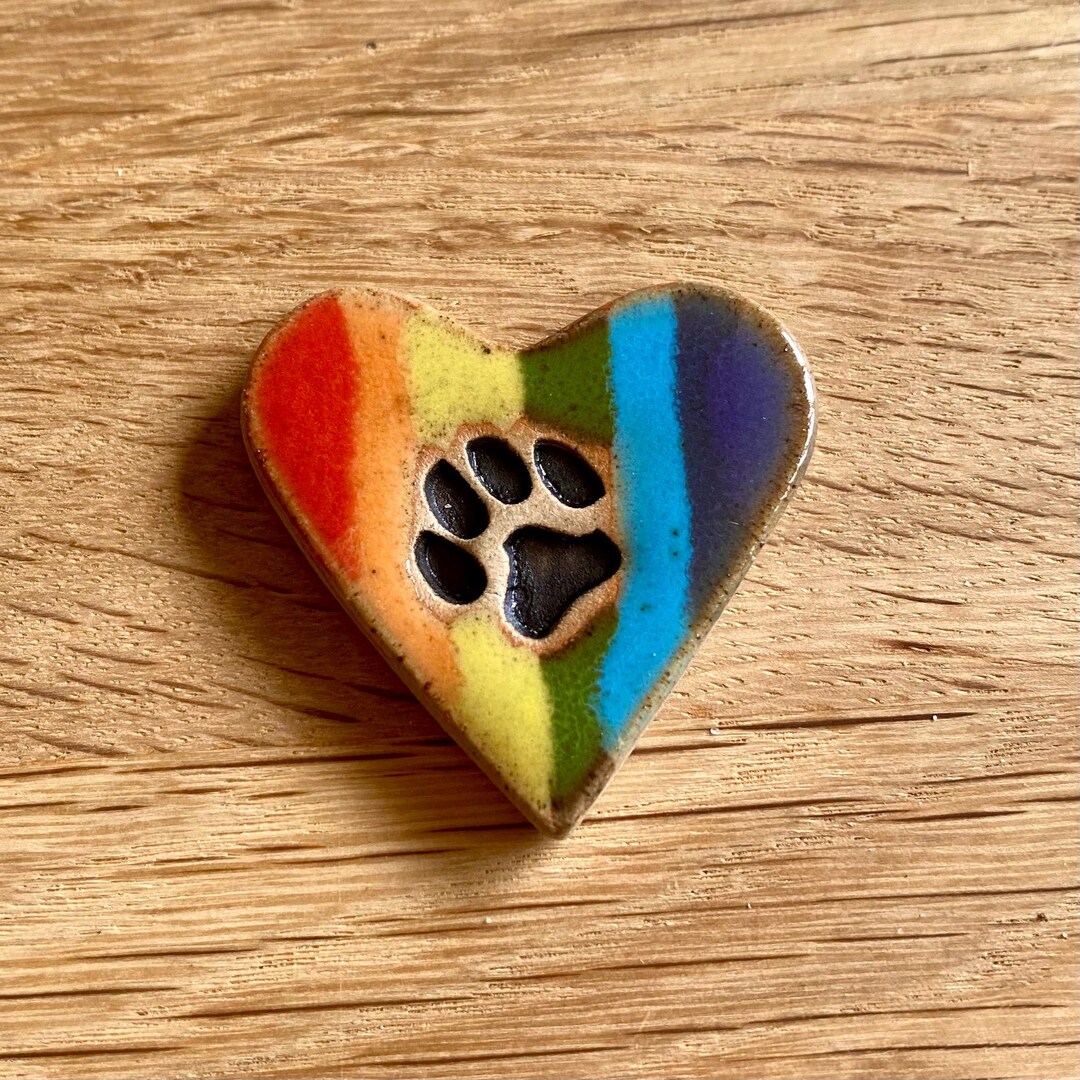 Rainbow Bridge Pin Badge. Paw Print Remembrance Brooch. Handmade ...