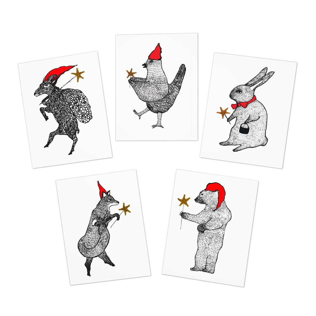 Jolly Animals 5-in-1 Christmas Card Set Premium 271gsm Uncoated Cards ...