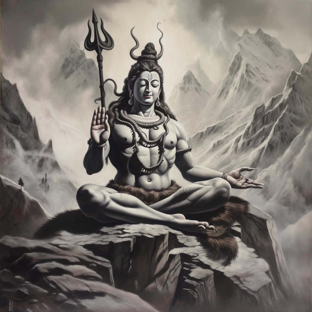 Celestial Silhouette: Shiva Amidst the Mountains - Etsy