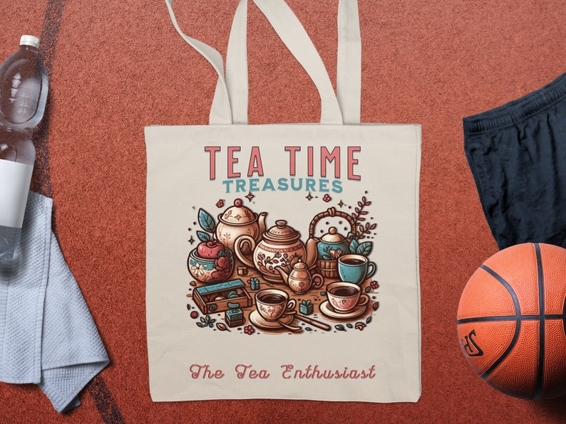 Vintage Tea Time Treasures Tote Bag, Elegant Tea Party Accessory, Customizable Name, Unique Tea ...