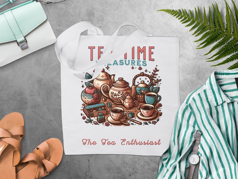 Vintage Tea Time Treasures Tote Bag, Elegant Tea Party Accessory, Customizable Name, Unique Tea ...