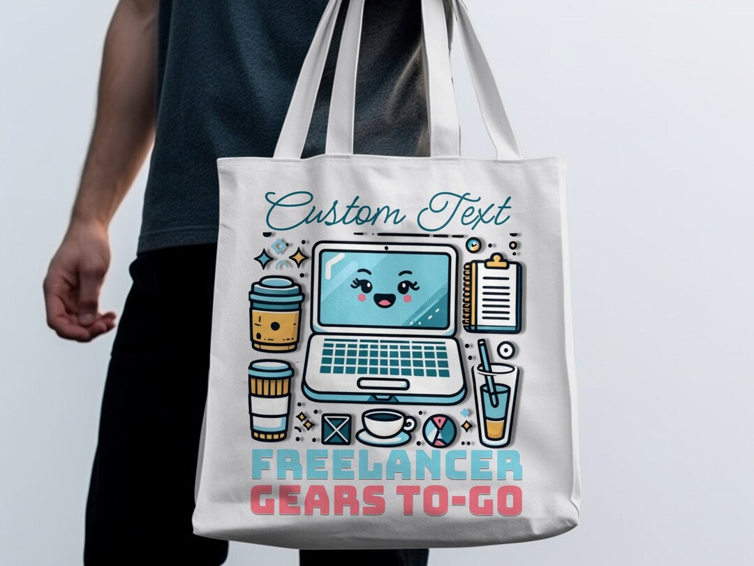Freelancer Essentials Tote Bag, Cute Laptop and Coffee Design, Durable ...